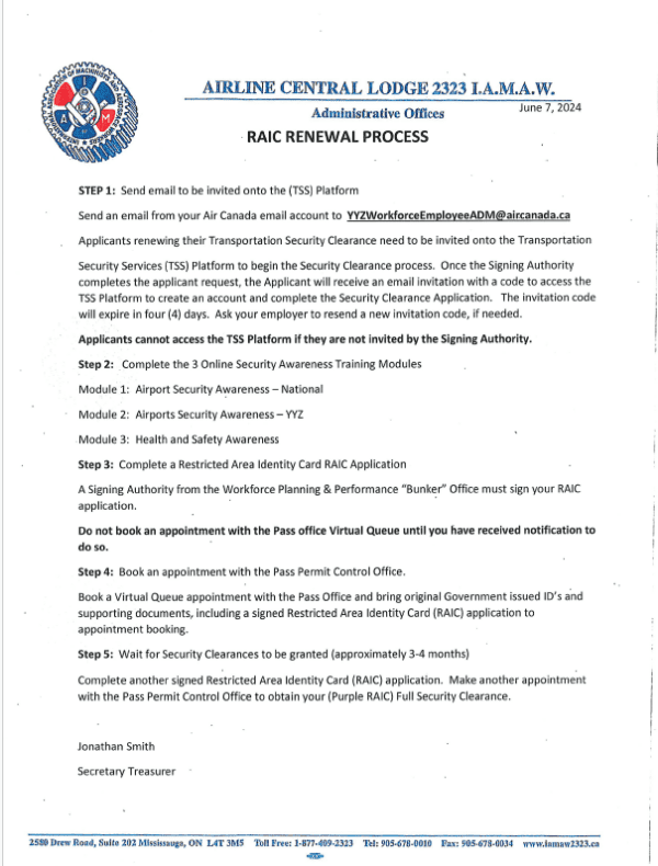 RAIC RENEWAL PROCESS | IAM Union - Local 2323