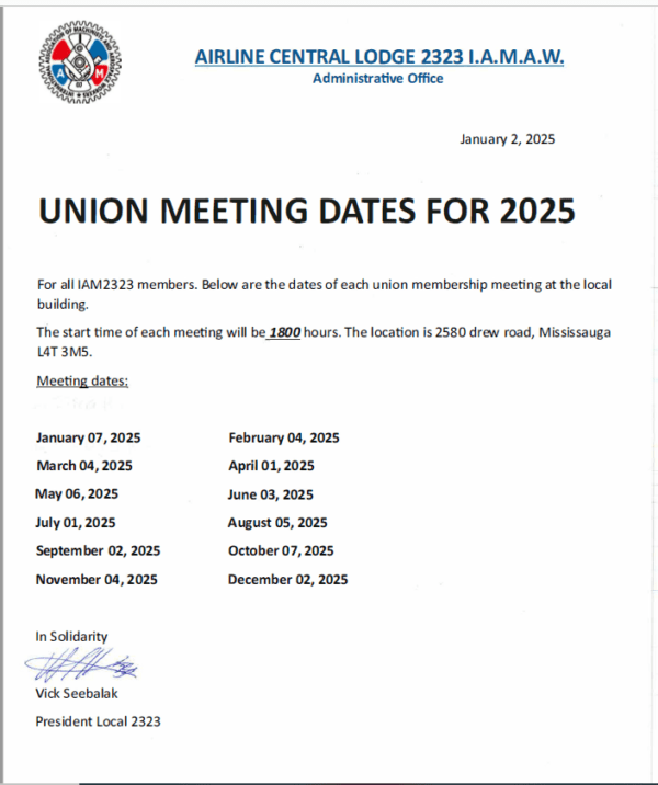 UNION MEETING DATES FOR 2025 | IAM Union - Local 2323