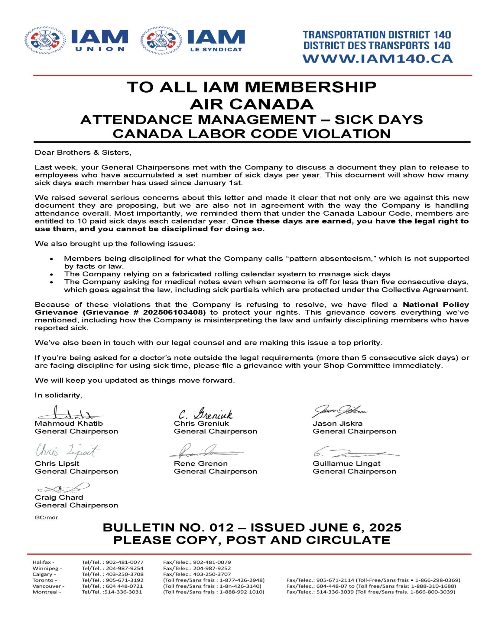 ATTENDANCE MANAGEMENT – SICK DAYS CANADA LABOR CODE VIOLATION | IAM ...