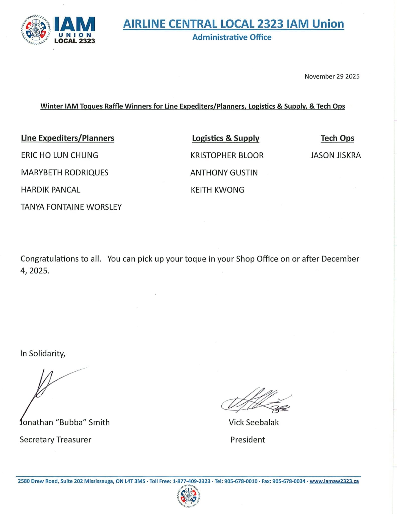 Winter IAM UNION Toque Raffle Winners – December 2025 | IAM Union ...