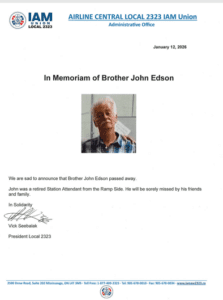 In Memoriam of Brother John Edson | IAM Union - Local 2323