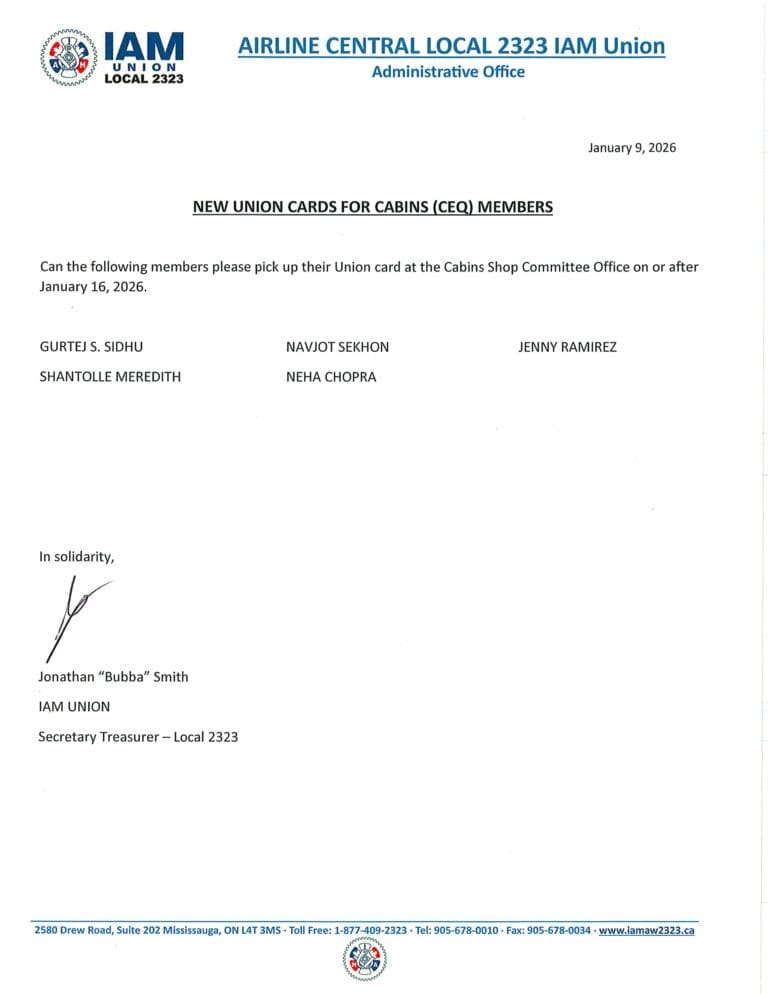 NEW UNION CARDS FOR CABINS (CEQ) MEMBERS | IAM Union - Local 2323