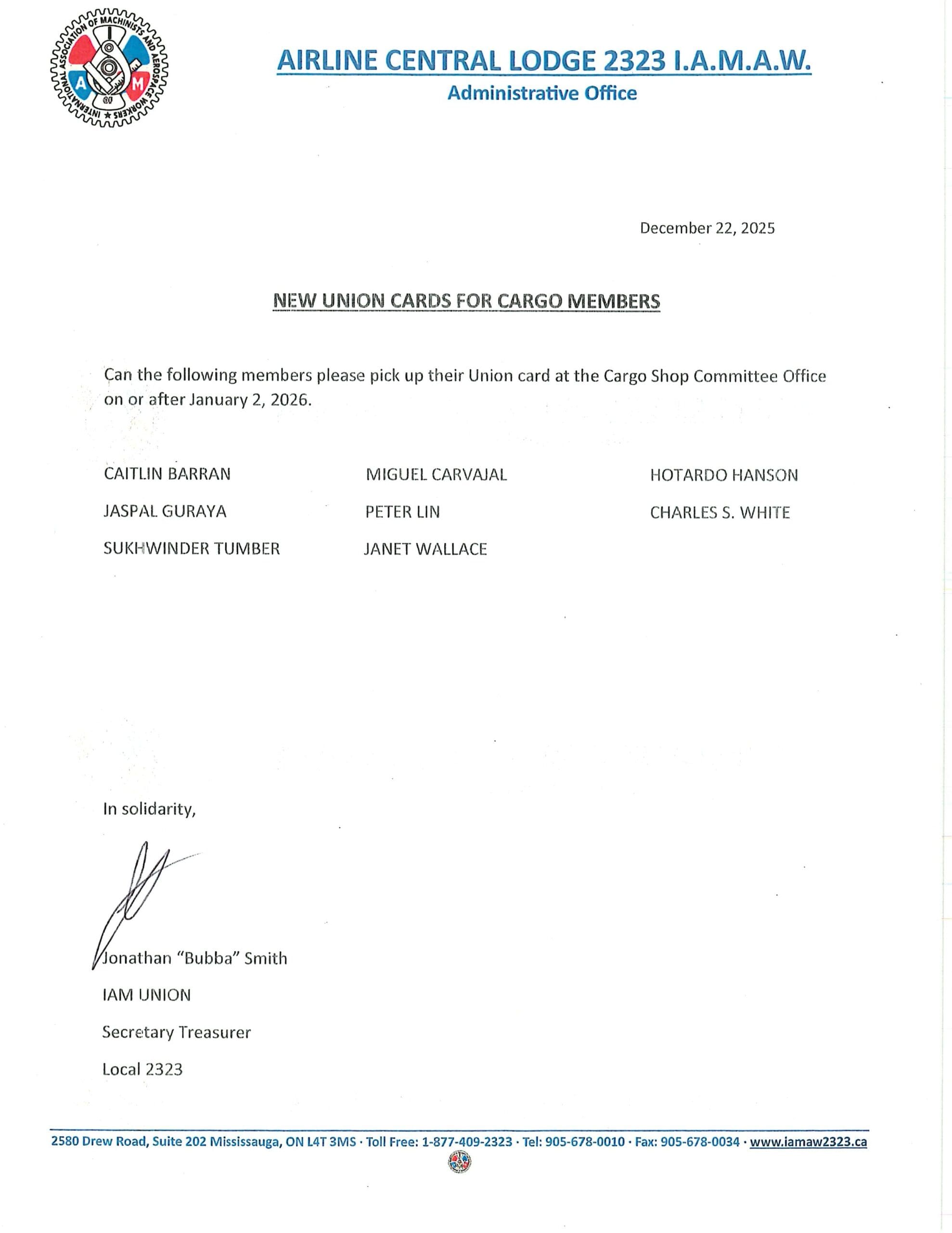 NEW UNION CARDS FOR CARGO MEMBERS | IAM Union - Local 2323