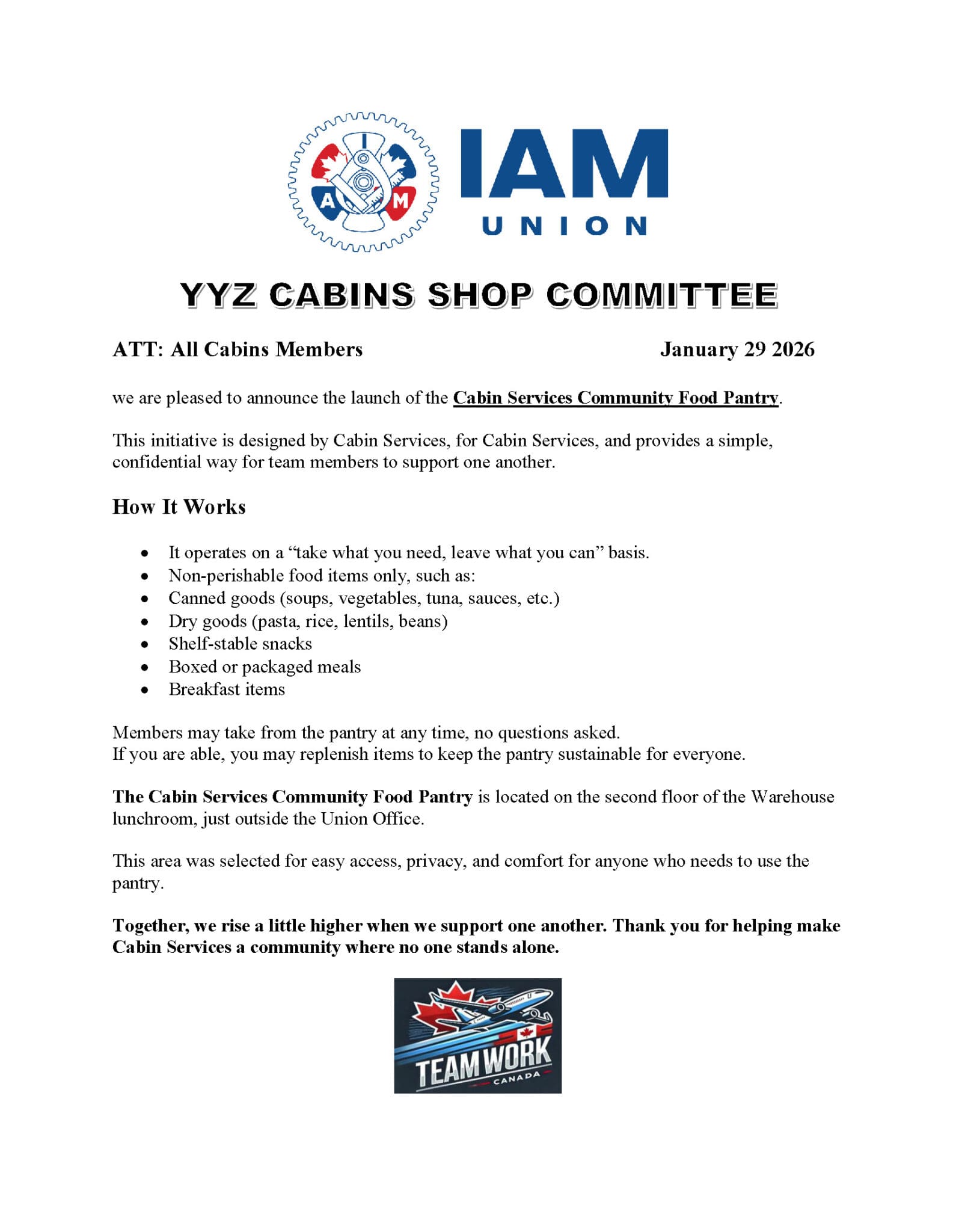 CABIN SERVICES COMMUNITY FOOD PANTRY | IAM Union - Local 2323