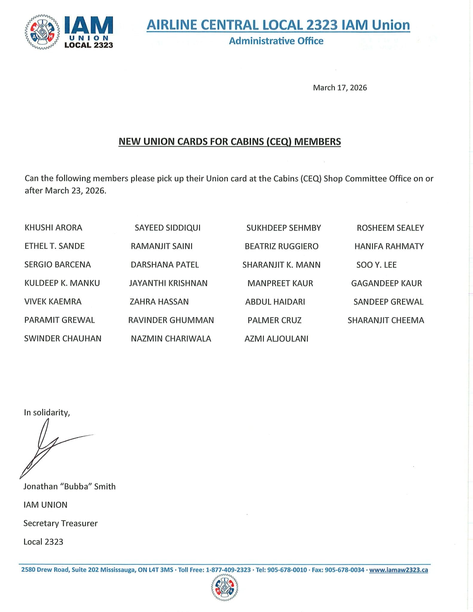 NEW UNION CARDS FOR CABINS (CEQ) MEMBERS | IAM Union - Local 2323