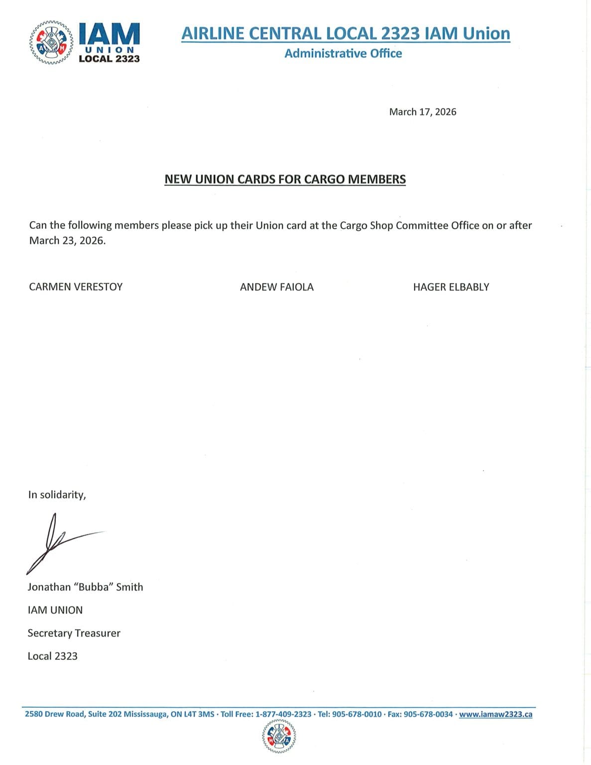 NEW UNION CARDS FOR CARGO MEMBERS | IAM Union - Local 2323